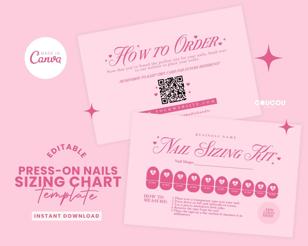 Press on Nails Templates Card, Printable False Nail Sizing Kit Design ...