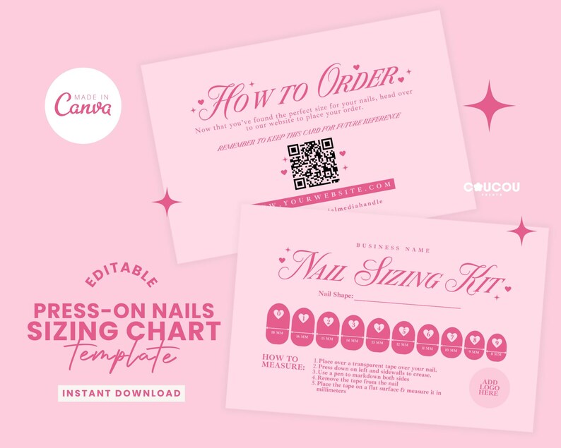 Press on Nails Templates Card, Printable False Nail Sizing Kit Design ...