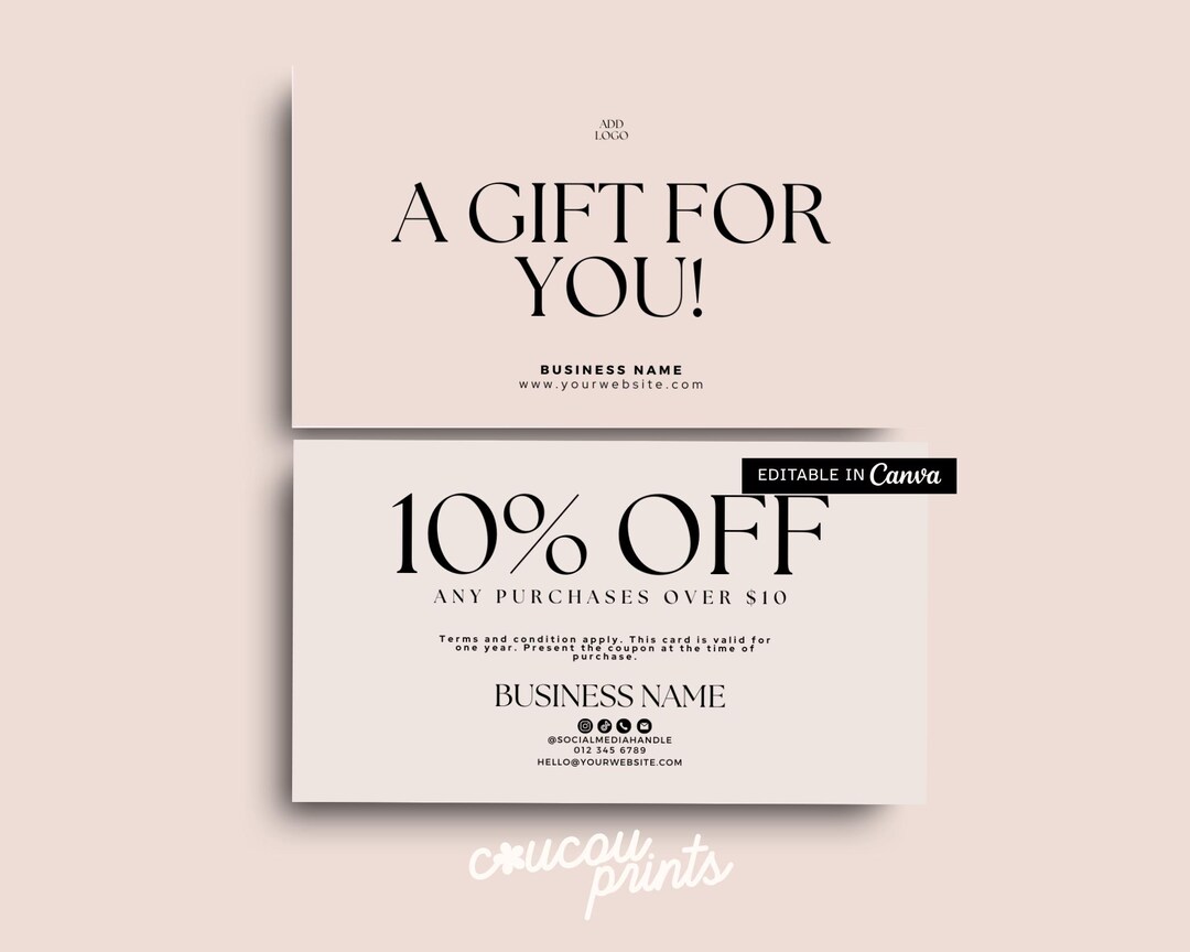 Printable Coupon Card Template, Editable Business Coupon Canva Card ...