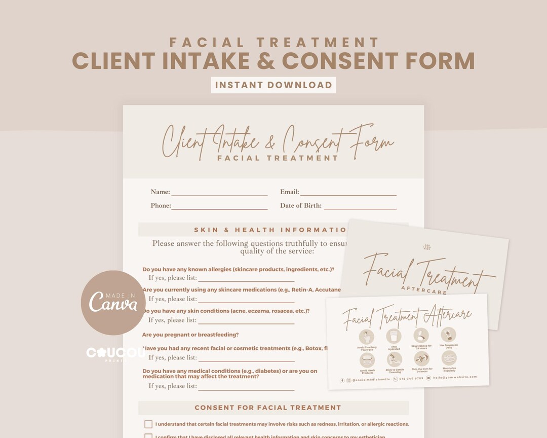 Editable Facial Treatment Forms, Printable Esthetician Templates ...