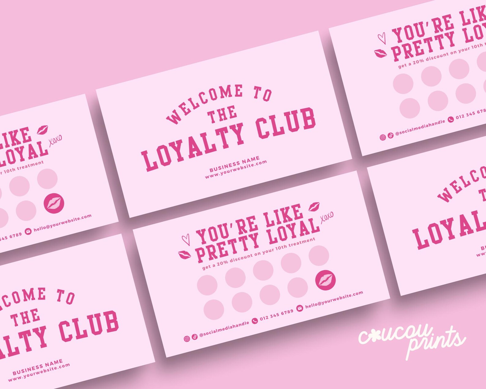 Pink Loyalty Card Template Canva, Editable Customer Punch Card ...