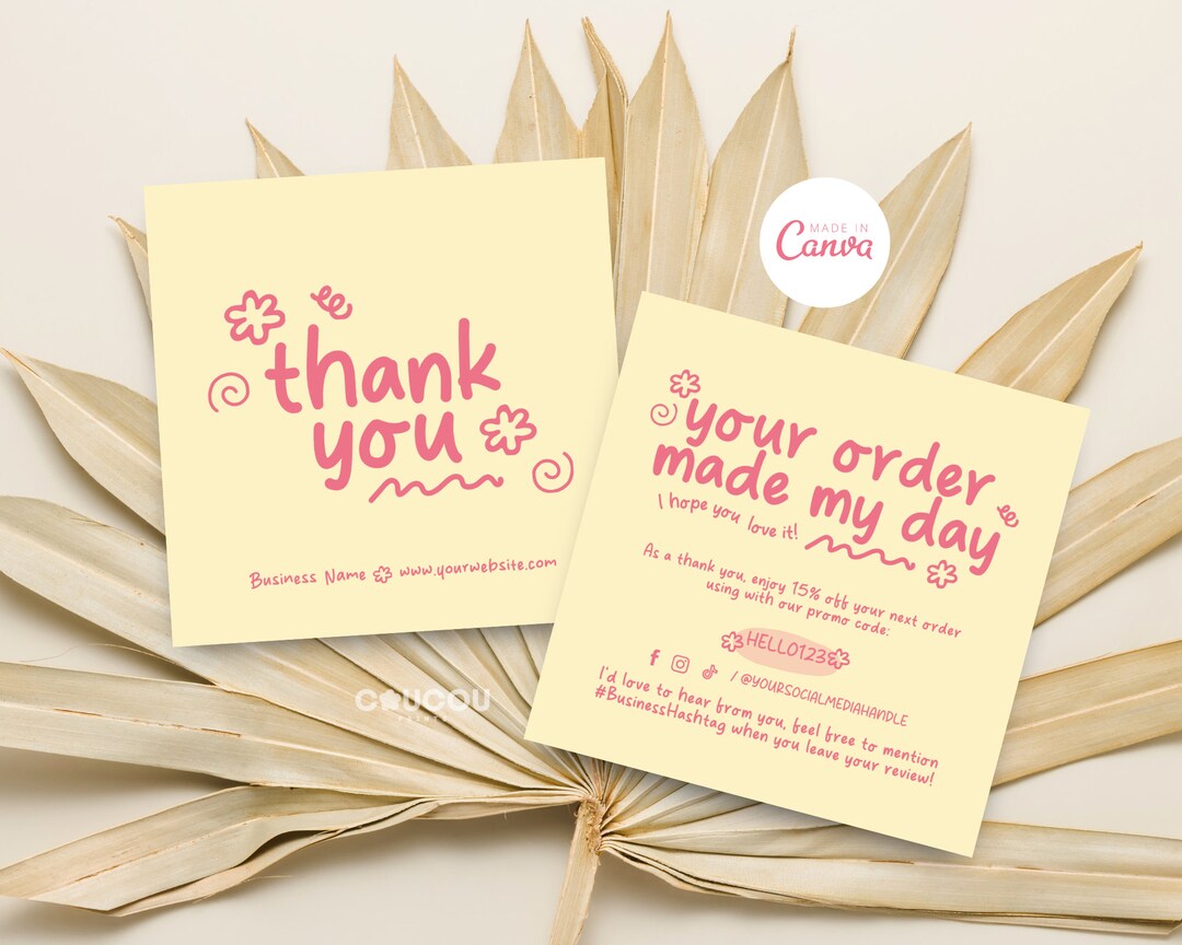 Cute Square Thank You Card Template, Printable Business Thank You ...