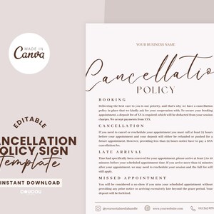 Minimalist Cancellation Policy Template, Editable Cancellation Spa ...