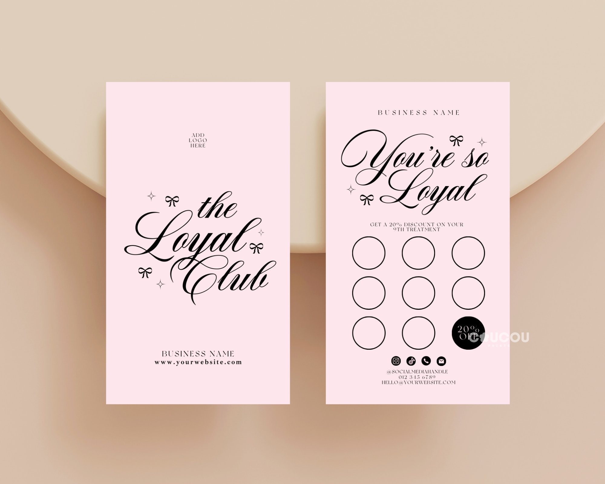 Pink Loyalty Card Template Canva, Editable Customer Punch Card ...