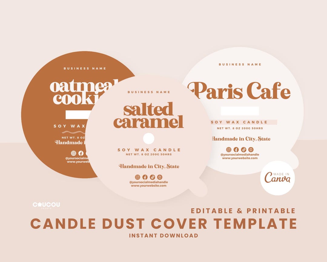 Editable Candle Dust Cover Template, Small Business Candle Label Canva ...