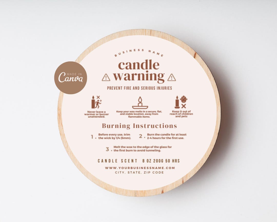 Editable Candle Warning Label Canva Template, Printable Candle Safety ...