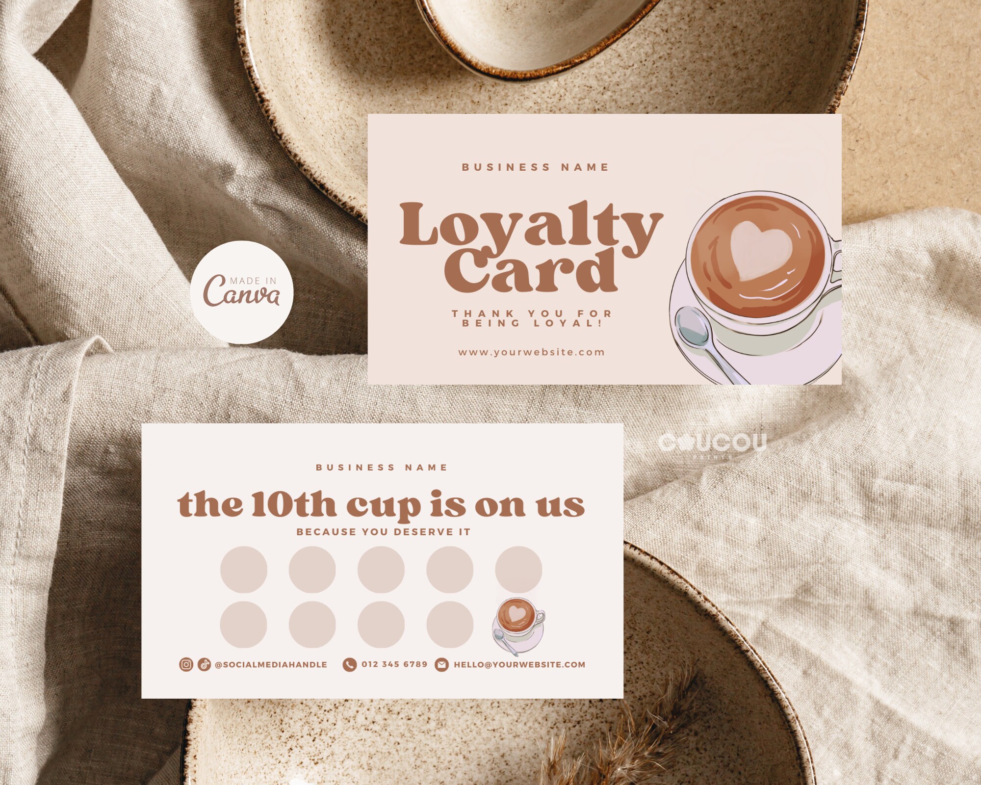 Editable Cafe Loyalty Card Template, Printable Rewards Card Design ...