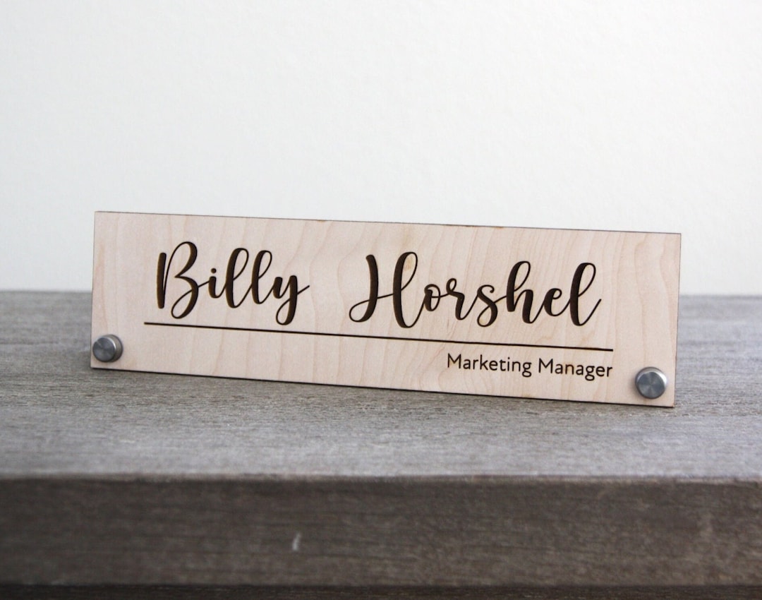 Script - Laser Engraved Desk Name Plate | Office Name Sign | Wood Name ...