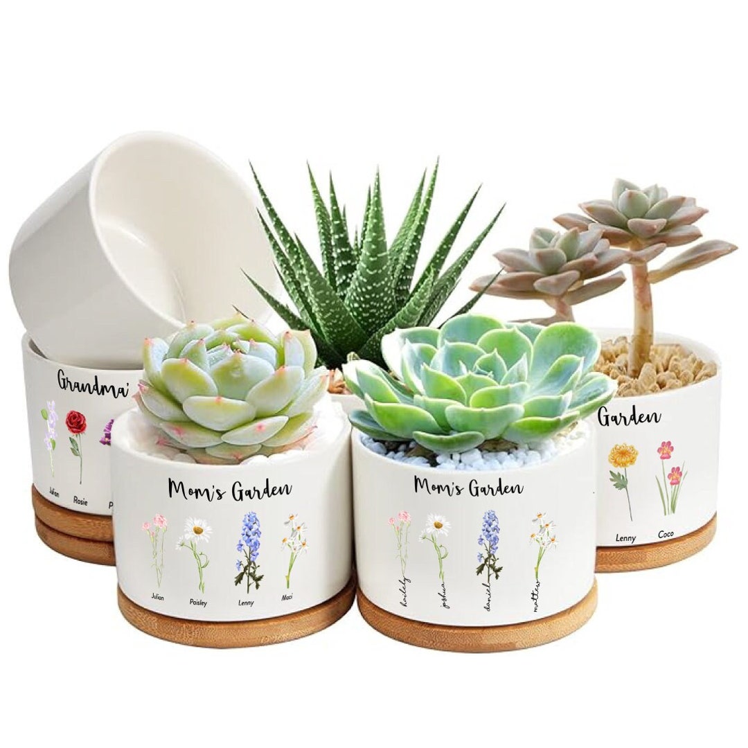 Custom Plant Pot With Birth Month Flowers | Mom's Garden Planter ...