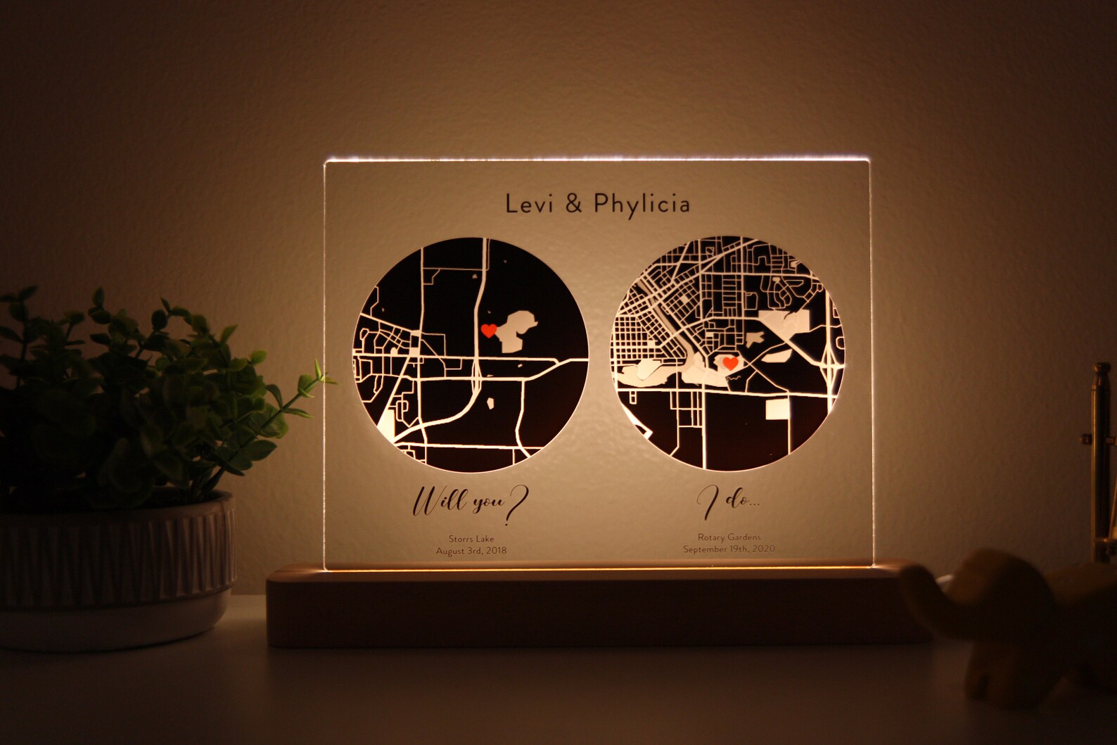 Light up Two Place Maps Custom Place Map Sign Personalized - Etsy