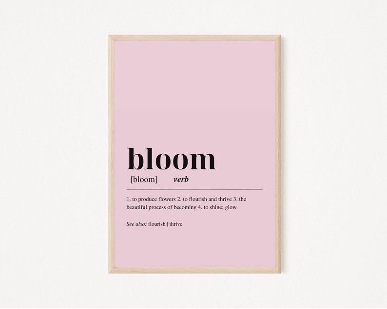 Bloom Definition Print Pastel Pink Printable Wall Art, Minimalist ...