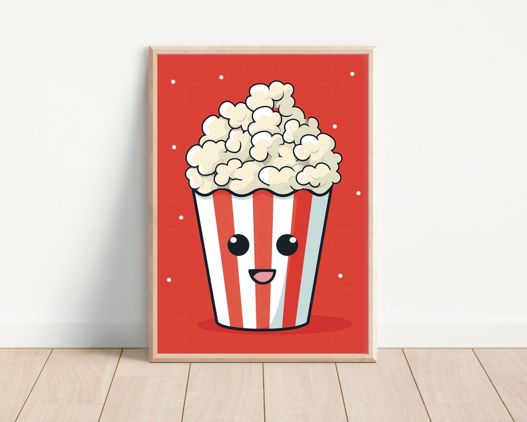 Cute Kawaii Popcorn Print | Printable Poster, Movie Poster, Cinema Wall ...
