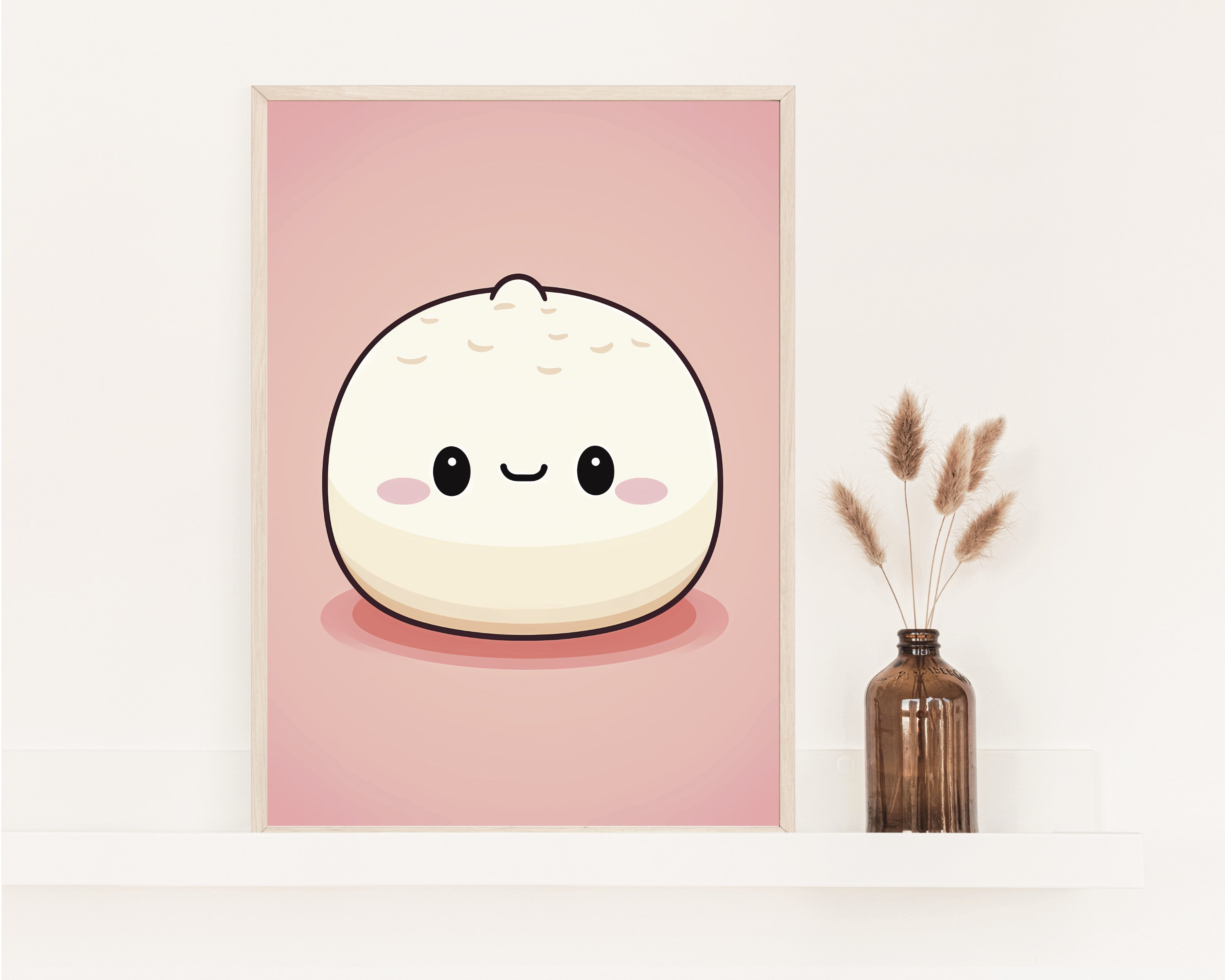 Cute Kawaii Bao Bun Pink Poster | Printable Wall Art, Food Illustration ...