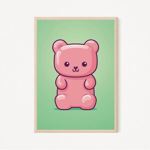 Cute Kawaii Gummy Bear Candy Green & Pink Poster | Instant Download ...