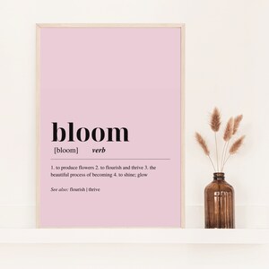 Bloom Definition Print Pastel Pink Printable Wall Art, Minimalist ...