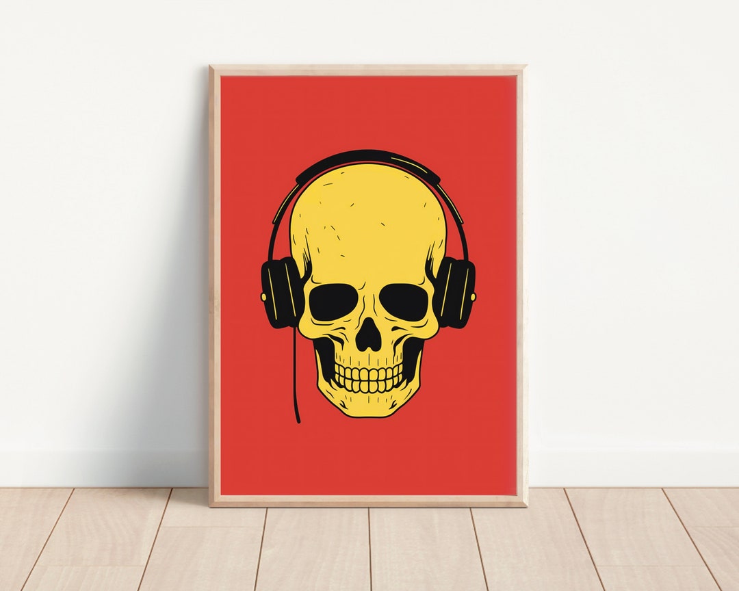 Skull Cartoon With Headphones Print Printable Poster, Modern Art, Comic ...
