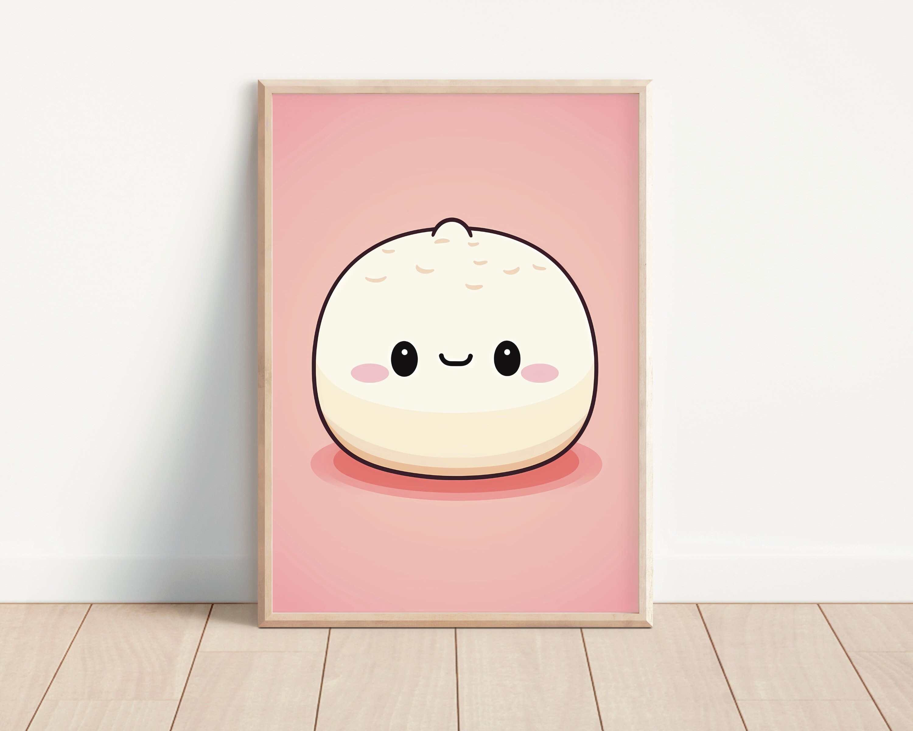 Cute Kawaii Bao Bun Pink Poster | Printable Wall Art, Food Illustration ...