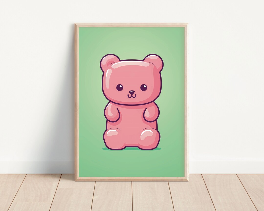 Cute Kawaii Gummy Bear Candy Green & Pink Poster | Instant Download ...