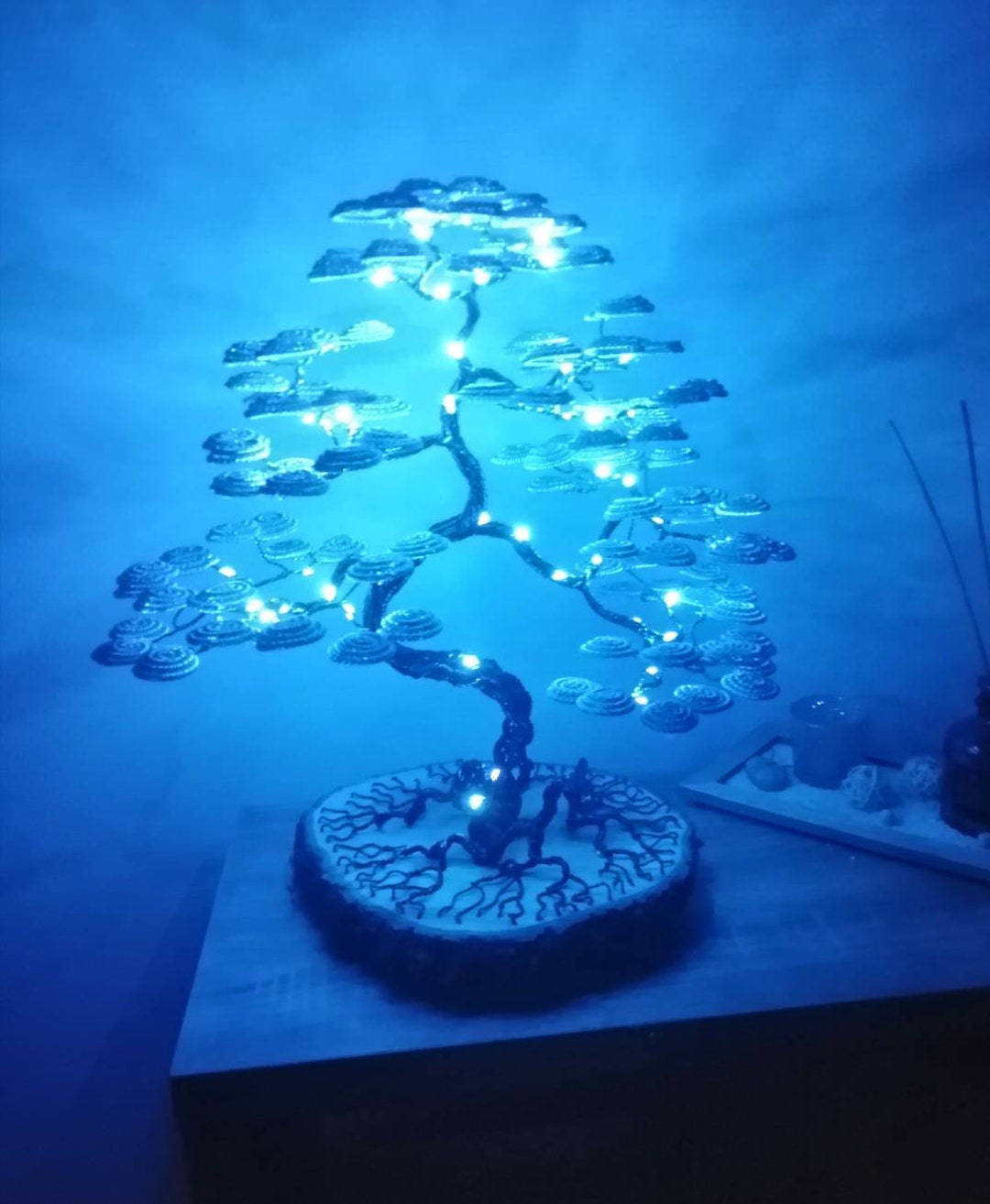 Luminous Bonsai Tree Sculpture Blue Aluminum Wire - Etsy