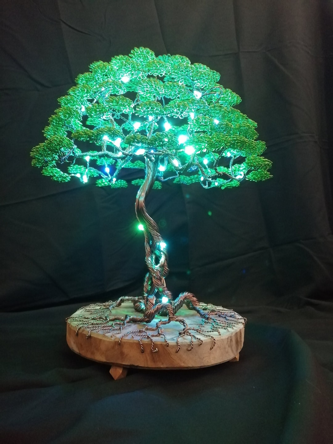 Green Luminous Bonsai Tree Aluminum Wire Sculpture - Etsy