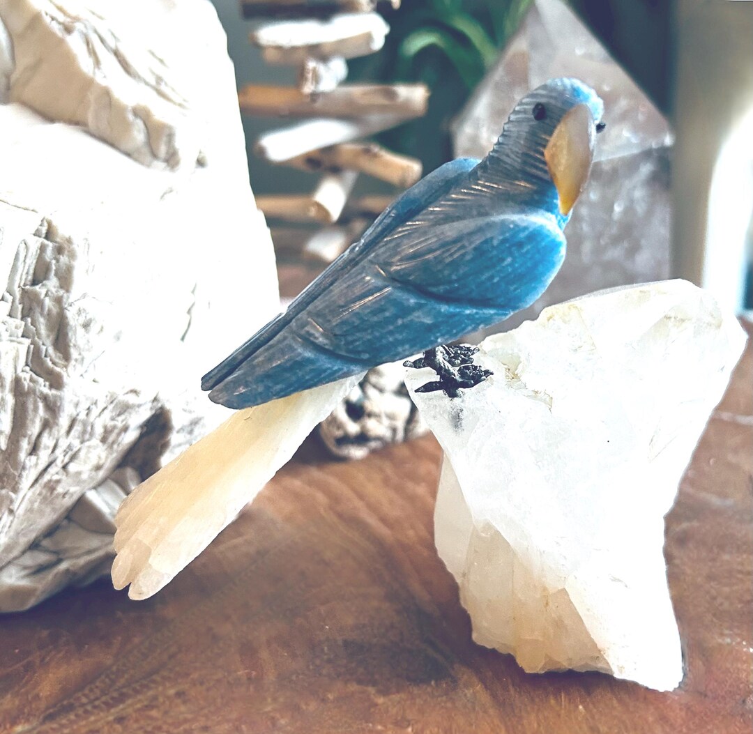 4" Rare Blue Adventurine on Lemurian- Bird ( Parakeet) Carving ...