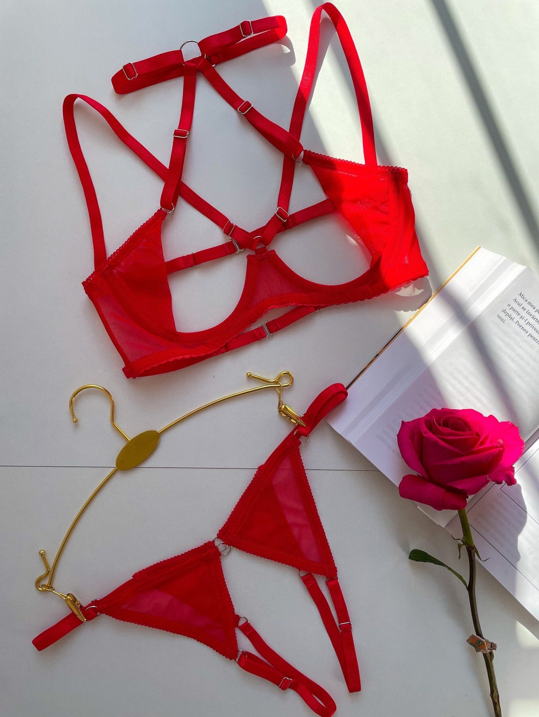 Sexy Erotic Lingerie Set Red Lingerie Set Two Pieces Etsy