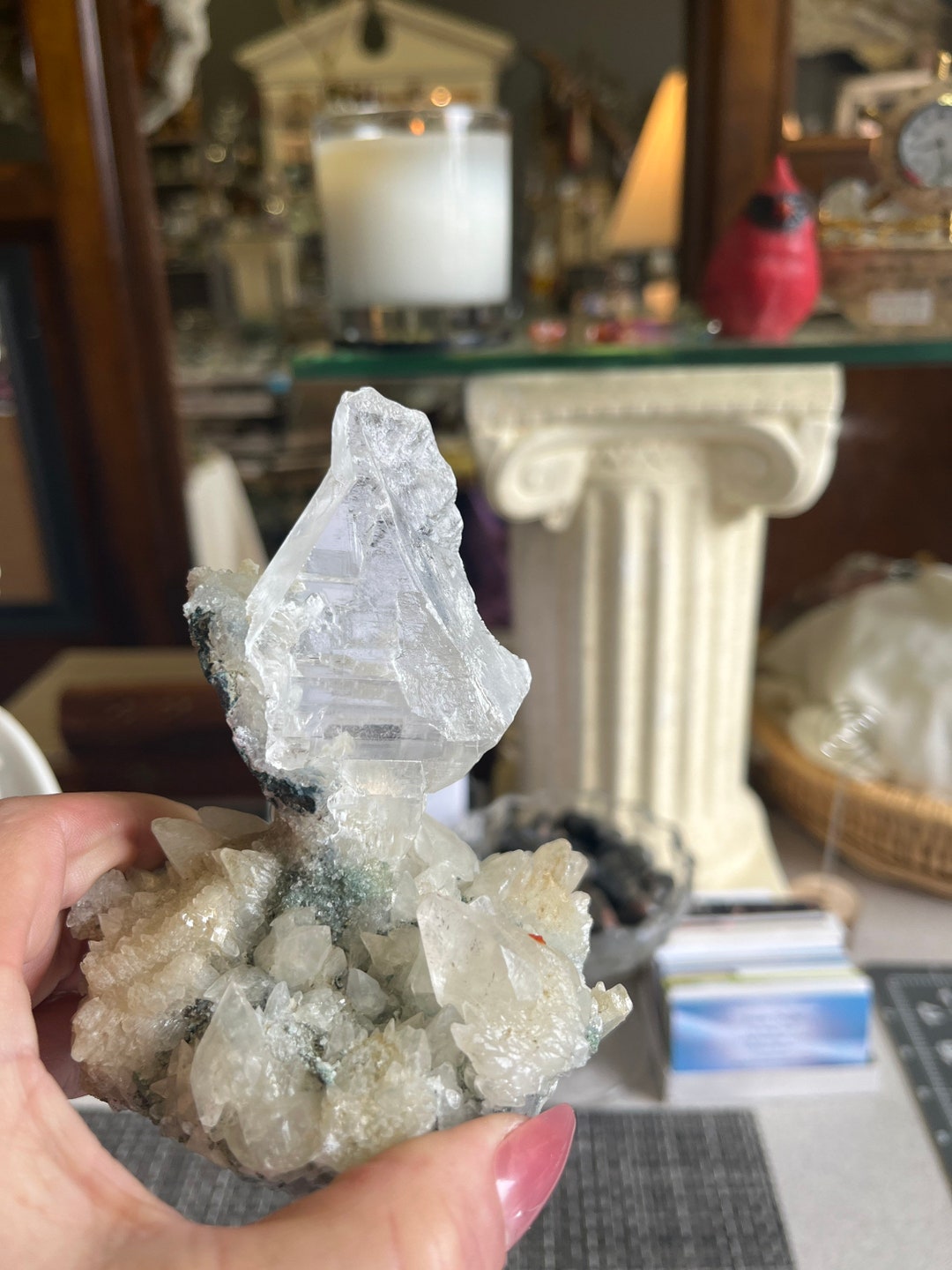 Natural Selenite on Quartz Crystal Amethyst Cluster - Etsy