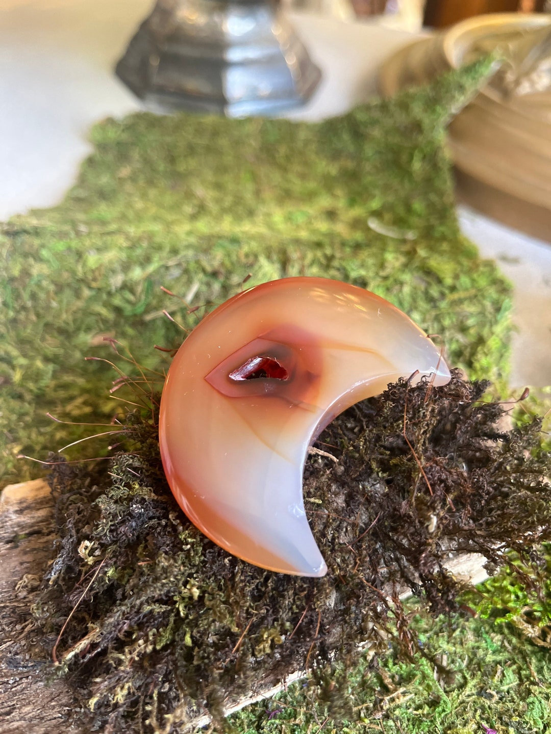 Carnelian Crescent Moon Carving From Indonesia - Etsy