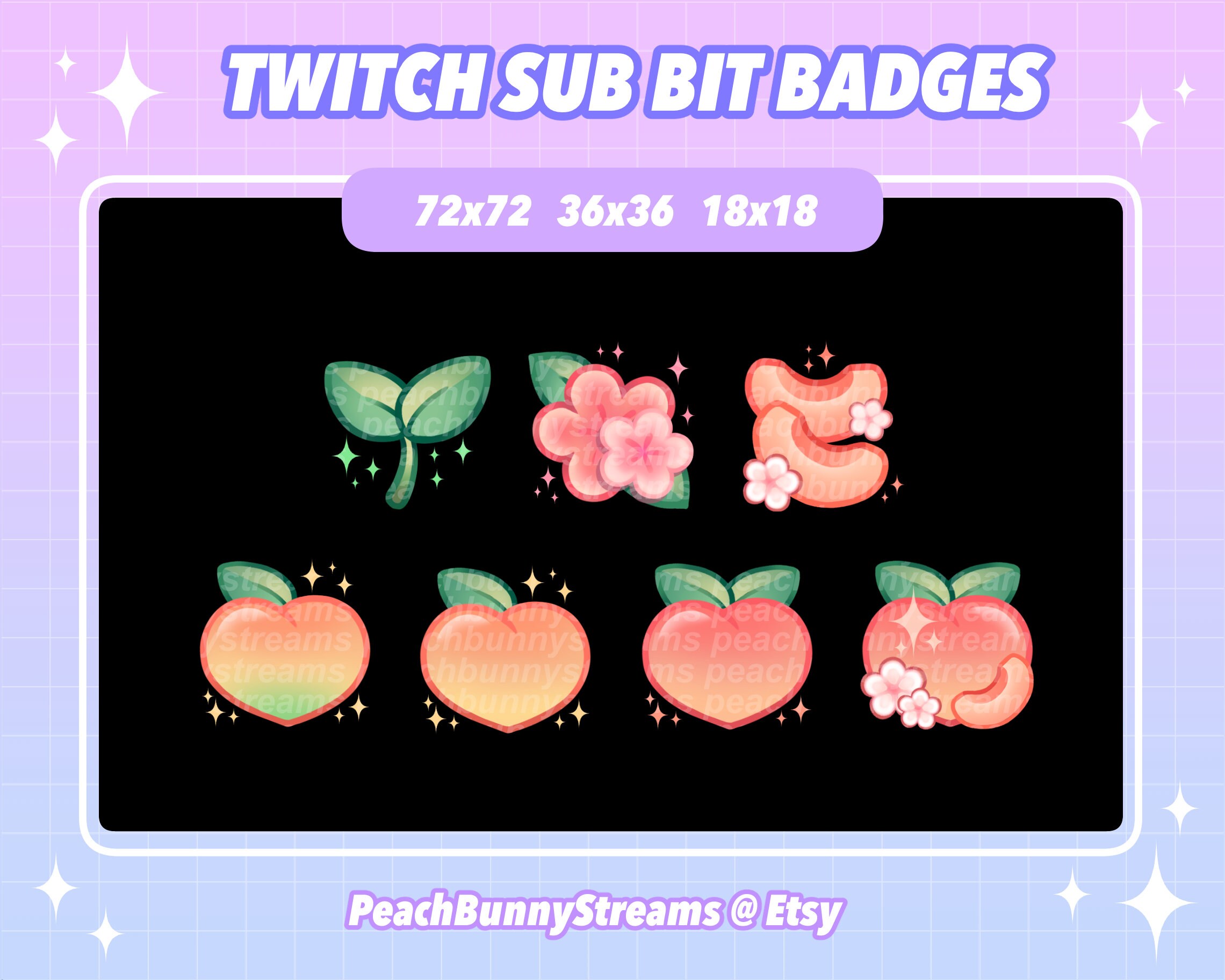 Peach Twitch Sub Bit Cheer Badges | Blossom Fruit | Streamer | Stream ...