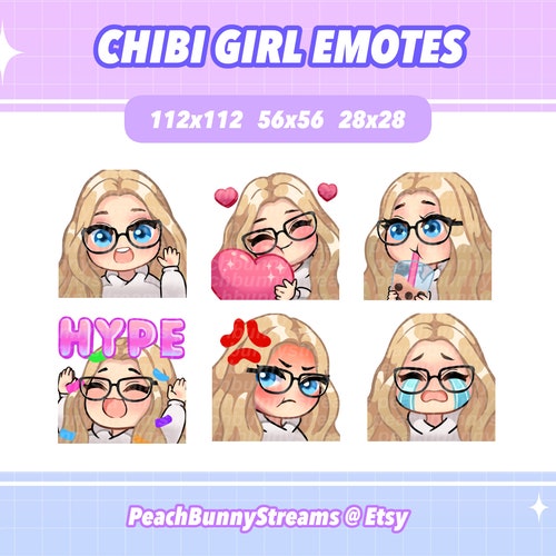 Cute Chibi Girl Twitch Discord Emote Pack Set 3 Gaming Etsy