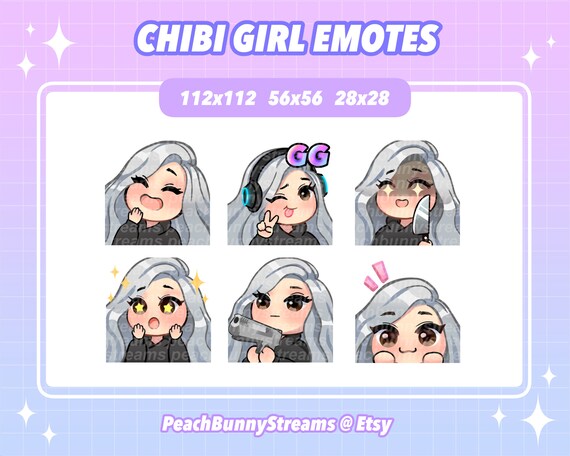 Cute Chibi Girl Twitch Discord Emote Pack set 2 Gaming | Etsy