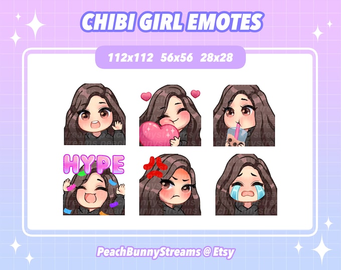 Cute Chibi Girl Twitch Discord Emote Pack (set 2) | Gaming | Streamer ...