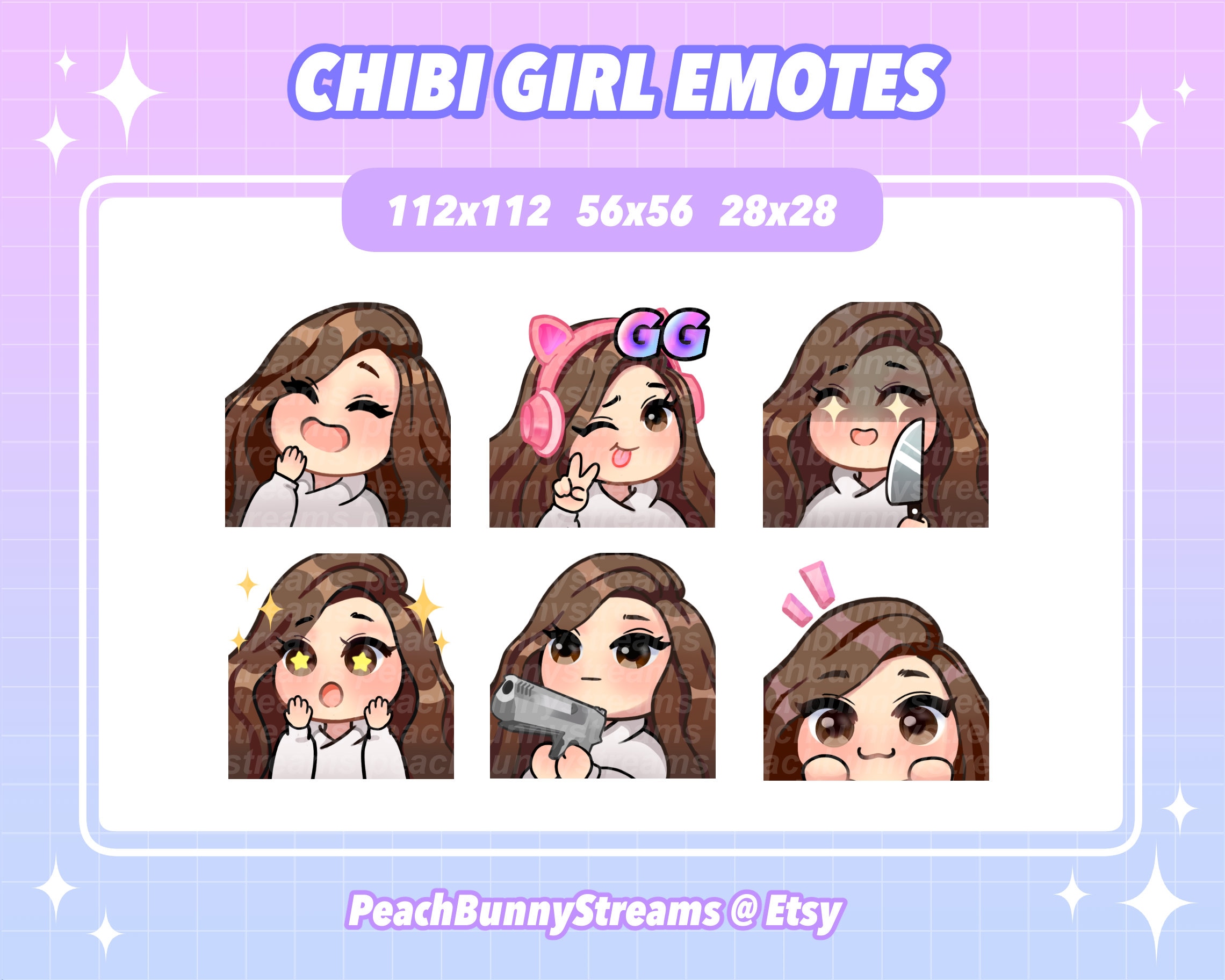 Cute Chibi Girl Twitch Discord Emote Pack set 2 Gaming - Etsy