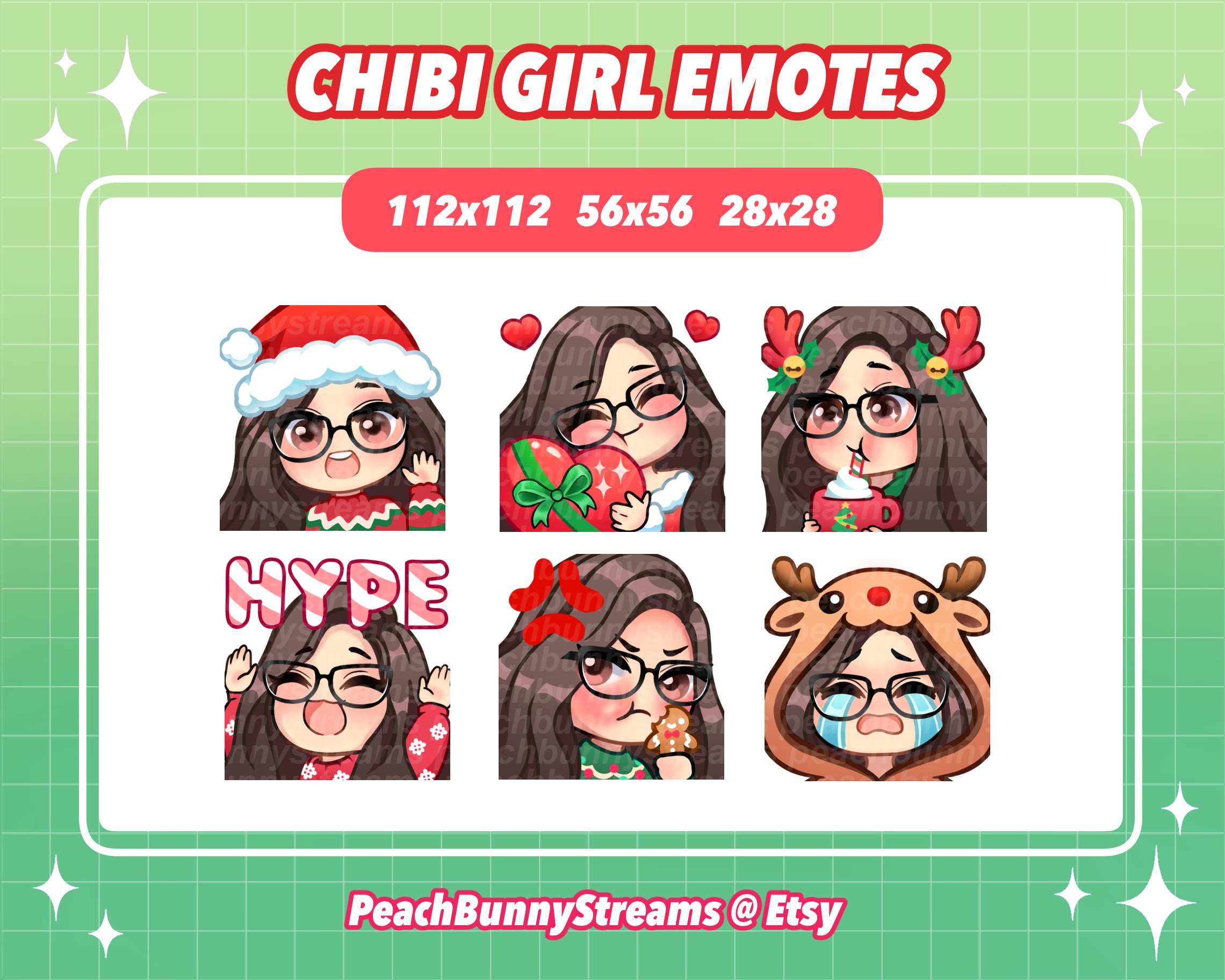 Christmas Chibi Girl Twitch Discord Emote Pack Gaming - Etsy