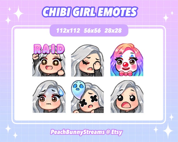 Cute Chibi Girl Twitch Discord Emote Pack set 3 Gaming - Etsy