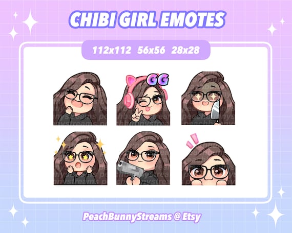 Cute Chibi Girl Twitch Discord Emote Pack Set 2 Gaming Etsy
