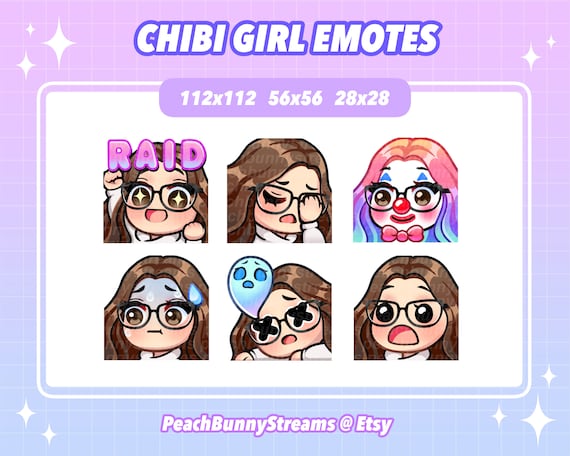 Cute Chibi Girl Twitch Discord Emote Pack set 3 Gaming - Etsy