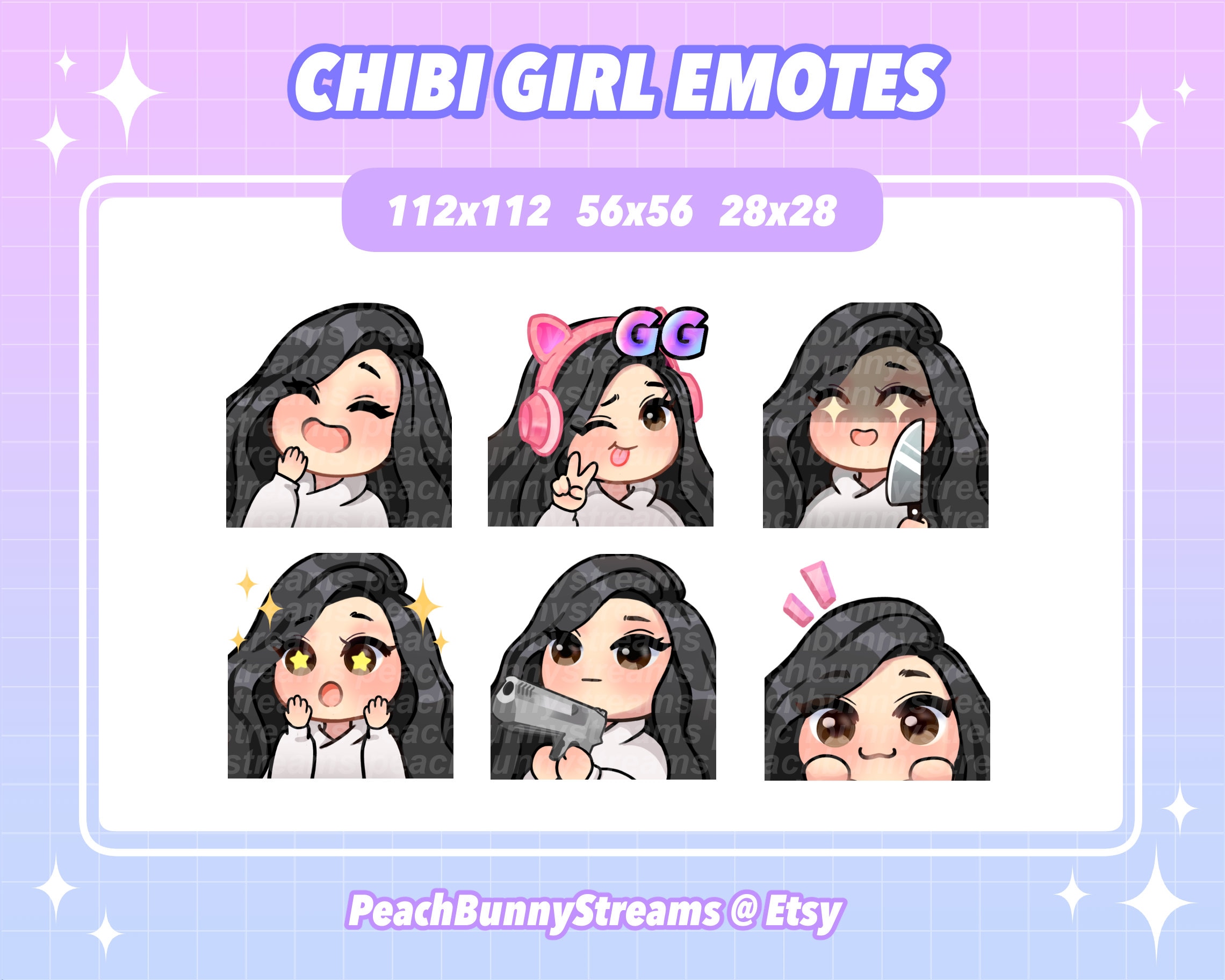 Cute Chibi Girl Twitch Discord Emote Pack (set 2) | Gaming | Streaming ...