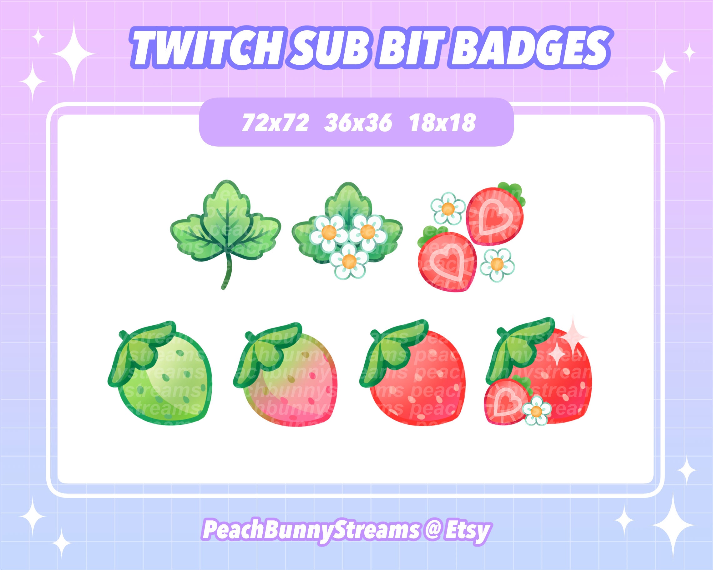 Strawberry Twitch Sub Bit Cheer Badges Blossom Fruit | Etsy