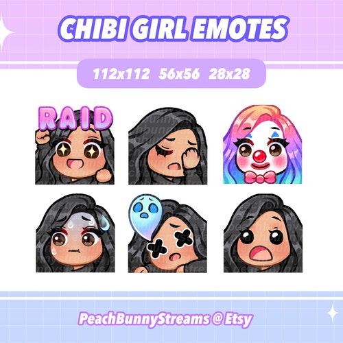 Cute Chibi Girl Twitch Discord Emotes Pack Gaming Streamer Etsy