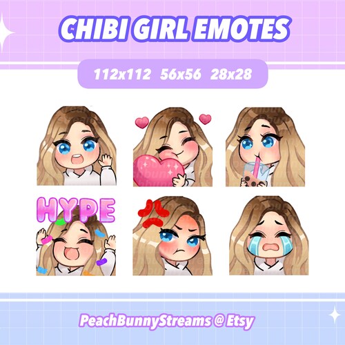 Chibi Girl Cute Twitch Discord Emote Starter Pack Pt 2 Etsy