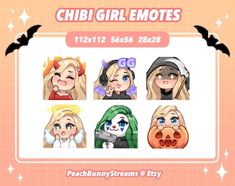 Halloween Chibi Girl Twitch Discord Emote Pack set 2 Spooky | Etsy