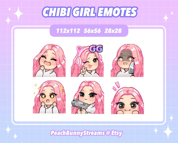 Cute Chibi Girl Twitch Discord Emote Pack set 2 Gaming - Etsy