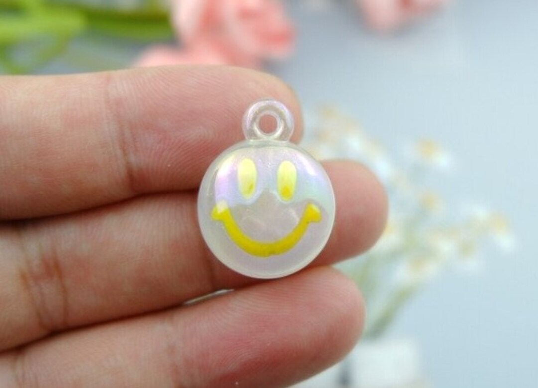 Bubble Smiley Face Charm in Yellow, Blown Yellow Happy Face Pendant ...