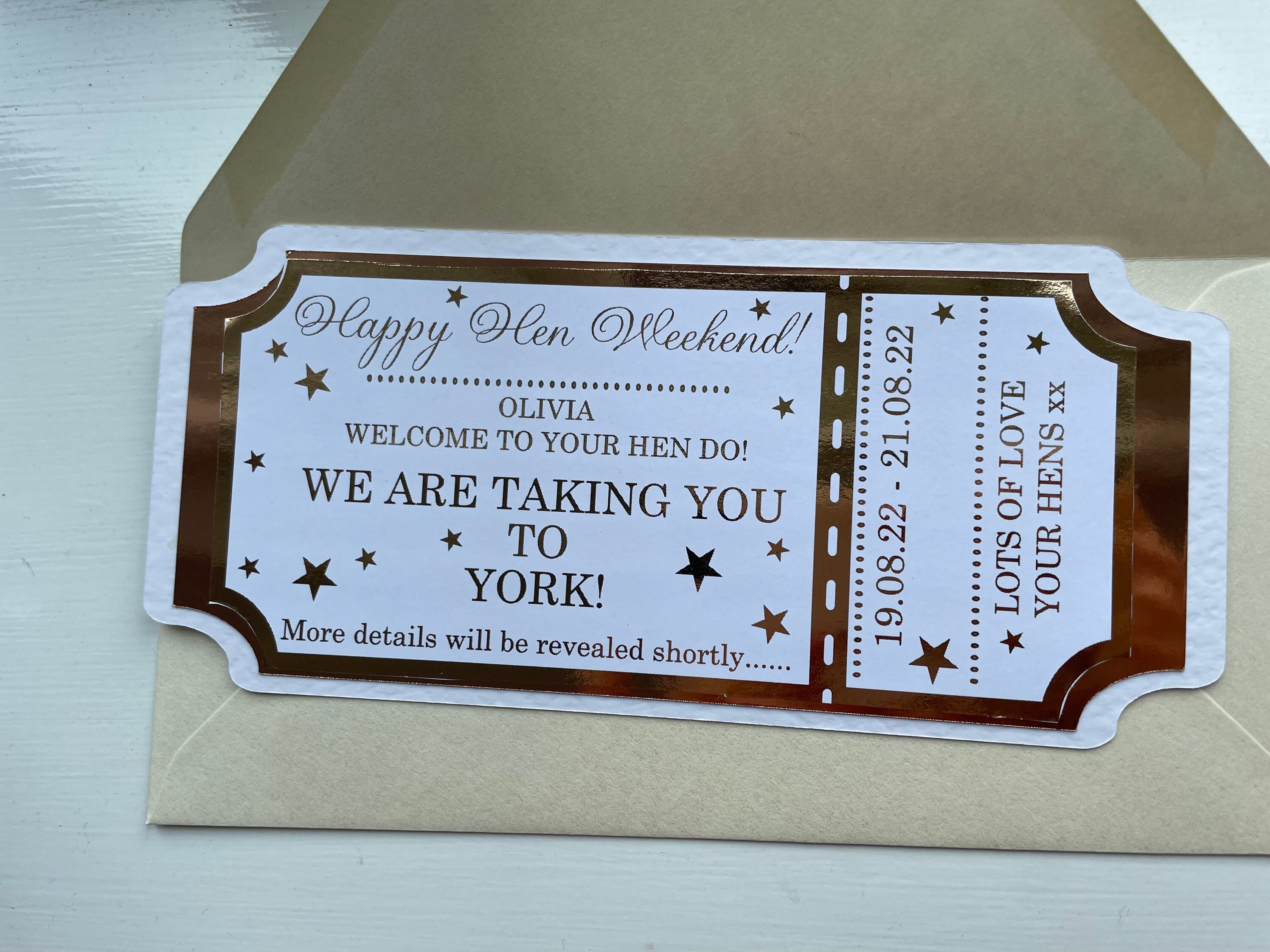 Personalised Hen Party Reveal Ticket Foil Ticket Bride to Be Hen Party ...