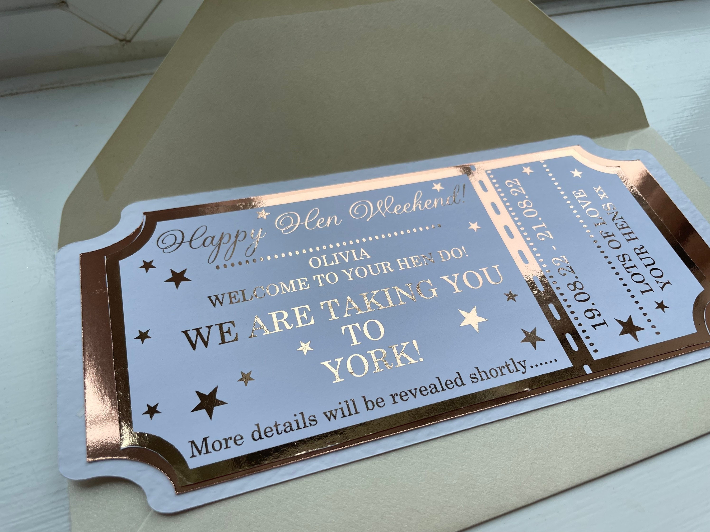 Personalised Hen Party Reveal Ticket Foil Ticket Bride to Be Hen Party ...