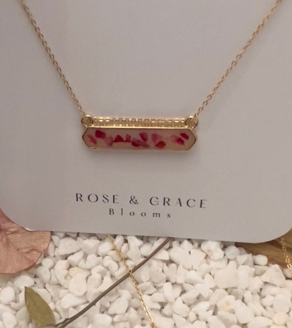 Rose Petal Resin Necklace 14K Gold Necklace Chain Real Gold - Etsy