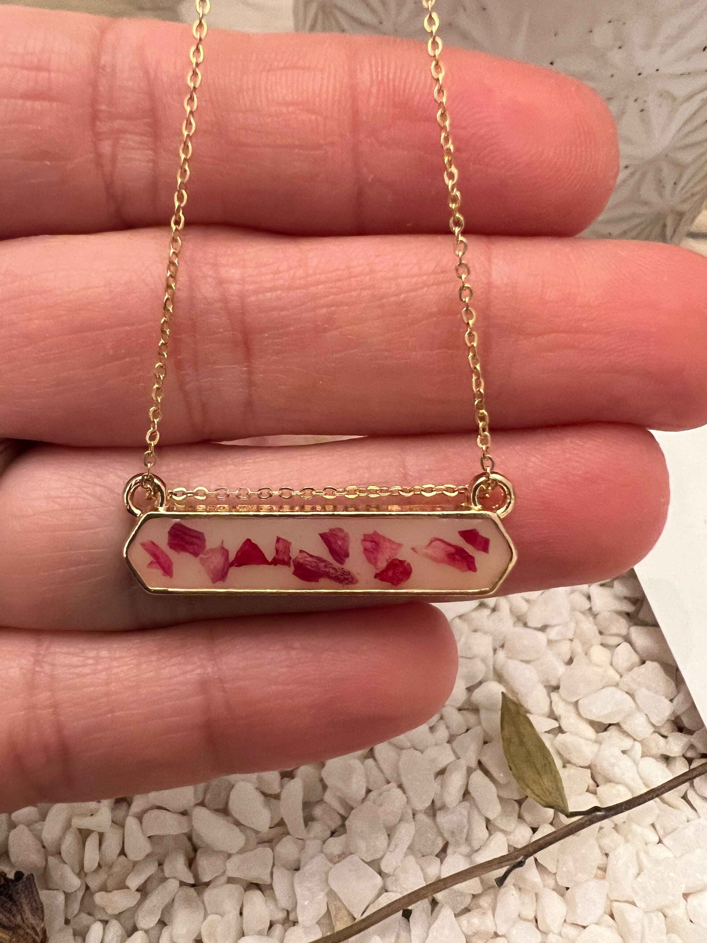 Rose Petal Resin Necklace 14K Gold Necklace Chain Real Gold - Etsy
