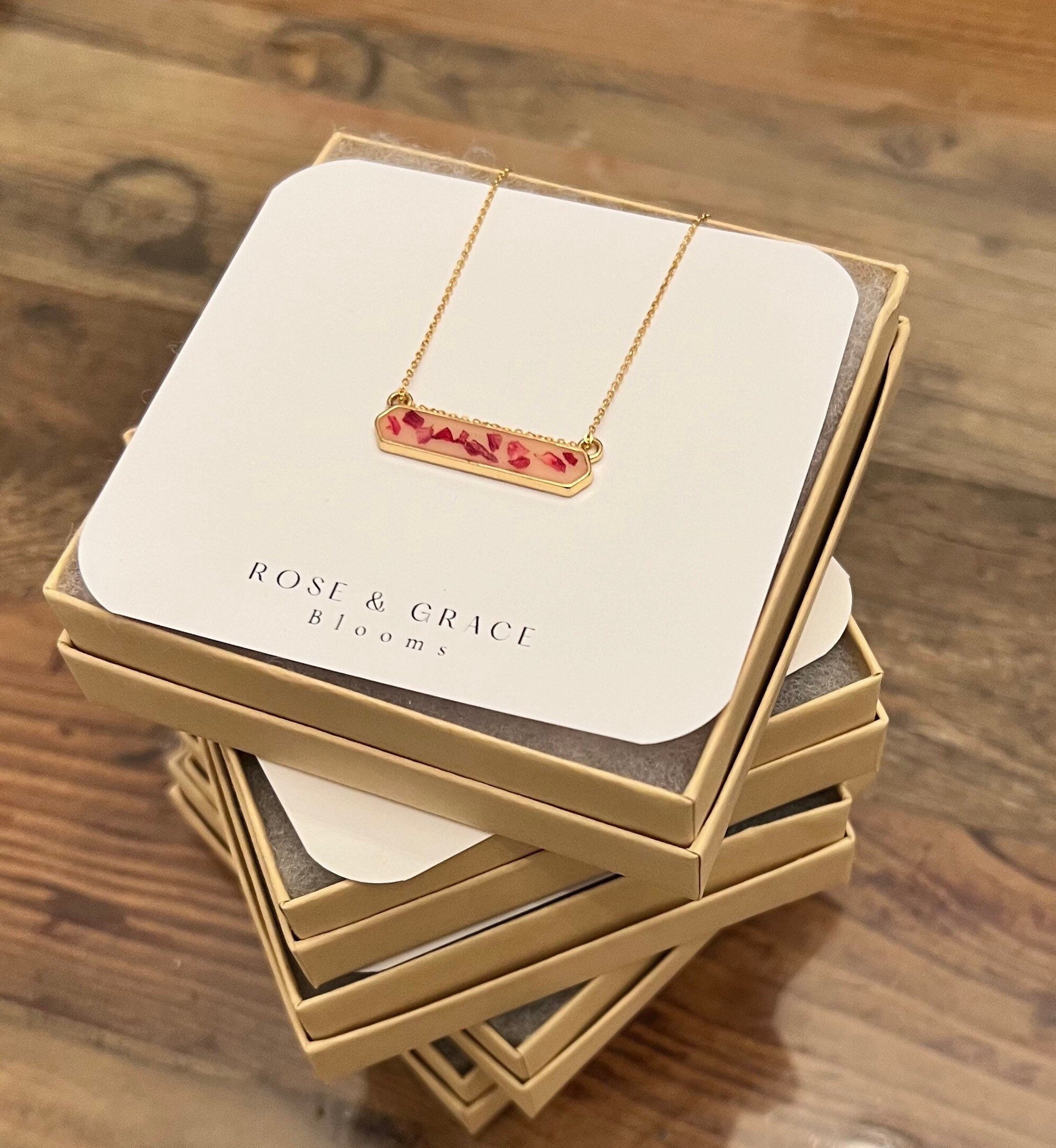 Rose Petal Resin Necklace 14K Gold Necklace Chain Real Gold - Etsy