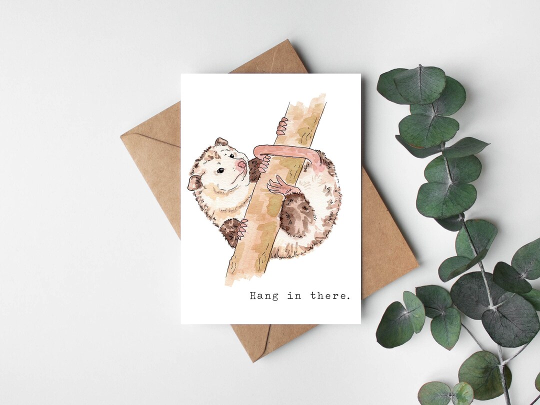 Opossum Possum "hang in There." Greeting Card, 5"x7" Watercolor Card on ...